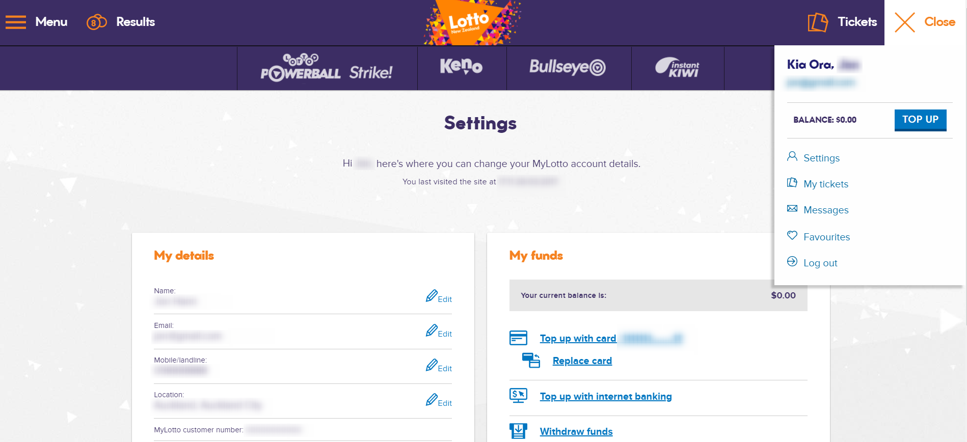 The Official Lotto NZ website
